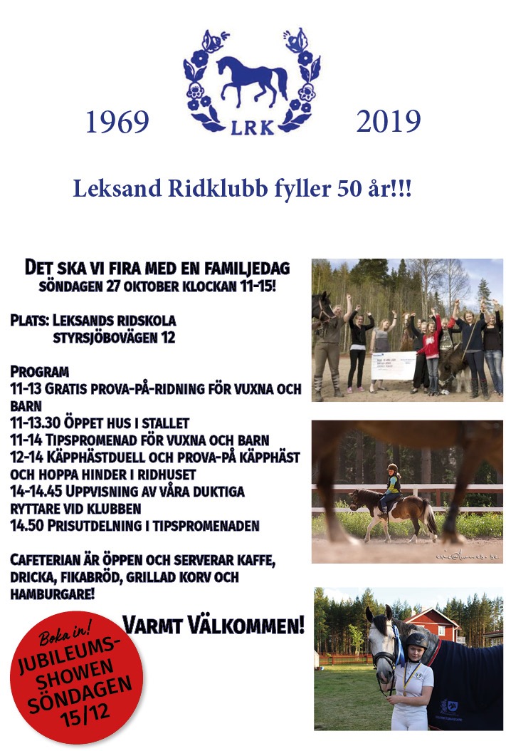 Leksands Ridklubb 50 år. Kom och fira med oss! - Allt om Leksand